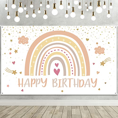 Rainbow Boho Party Decorations Boho Rainbow Birthday Backdrop Boho Happy 1st Birthday Party Supplies Decorations Photo Prop for Girl Boy Baby