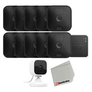 outdoor blink wireless security camera with indoor mini camera bundle and microfiber cloth (black – 10 cam) 12 piece set