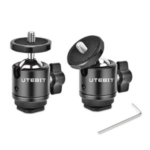 utebit 2 pack mini ball head with 1/4″ hot shoe mount adapter max load 5.5lb 360° swivel tripod ball head for dslr camera camcorder, light bracket