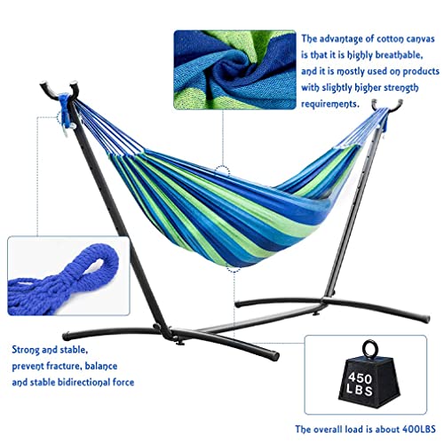 Vnewone Hammock with Stand 2 Person Heavy Duty Portable Hammock Stand with 9 FT Space Saving Steel Stand Portable Carrying Case Weather-Resistant Finish for Outdoor or Indoor Patio Backyard Garden