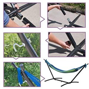 Vnewone Hammock with Stand 2 Person Heavy Duty Portable Hammock Stand with 9 FT Space Saving Steel Stand Portable Carrying Case Weather-Resistant Finish for Outdoor or Indoor Patio Backyard Garden