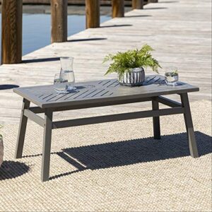 walker edison outdoor patio wood chevron rectangle coffee table all weather backyard conversation garden poolside balcony, 42 inch, grey