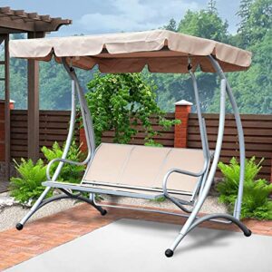 Allsor Swing Canopy Replacement, Swing Replacement Top Cover Rainproof Patio Top Cover Waterproof Replacement Canopy for Patio Yard Seat for Seat Furniture(Beige)