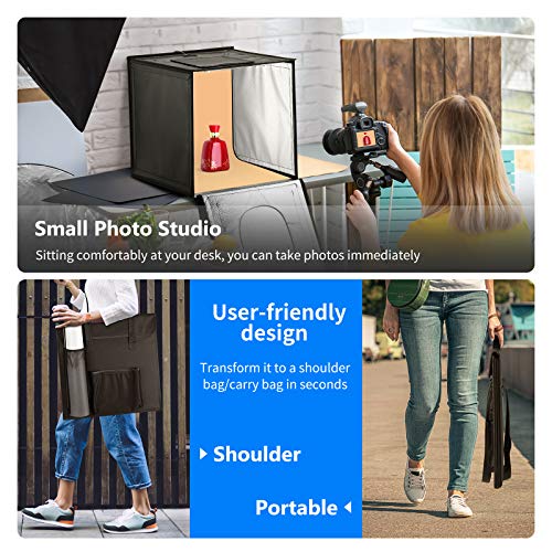 NEEWER Photo Studio Light Box, 16" x 16" Shooting Light Tent with Adjustable Brightness, Foldable and Portable Tabletop Photography Lighting Kit with 80 LED Lights and 4 Colors Backdrops