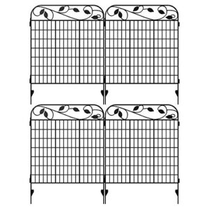 amagabeli 4 pack metal garden fence border 36”(l) x44”(h) heavy duty tall rustproof decorative garden fencing gate panels animal barrier for dog iron edge for landscape folding flower bed leaf black