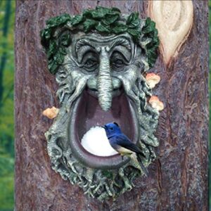 Big Mouth Old Man Tree Face Sculpture, Flower Planter Pot Hand-Painted Greenman Tree Peeker Bird Feeder Garden Decor and Yard Art. --10'' H