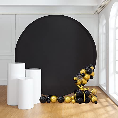 Outpain 7.2FT Black Round Backdrop Cover Wrinkle Resistant Black Circle Background Round Photography Backdrop for Wedding, Birthday, Baby Shower Decorations