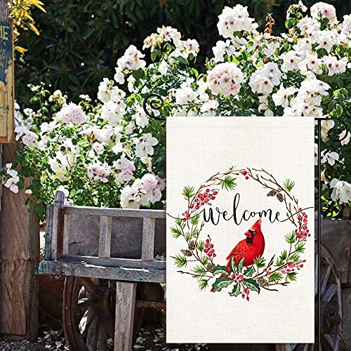 BEZKS Wreath Cardinal Memorial Day Garden Flag,Best Choice Welcome Spring Holiday Flags,Small Double Sided 12.5 x 18 Inch for Outdoor Yard farmhouse Decorations(FC05)