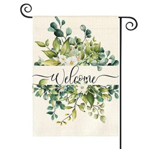 avoin colorlife eucalyptus spring summer floral garden flag double sided 12×18 inch, welcome seasonal outside yard outdoor flag