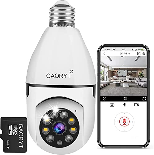 GAORYT Light Bulb Camera,Bulb Camera 360°Degree WiFi Outdoor,1080P HD Smart Wireless Security Camera with Motion Detection Alarm Night Vision for Home Indoor and Outdoor