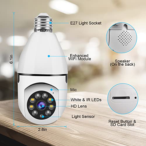 GAORYT Light Bulb Camera,Bulb Camera 360°Degree WiFi Outdoor,1080P HD Smart Wireless Security Camera with Motion Detection Alarm Night Vision for Home Indoor and Outdoor