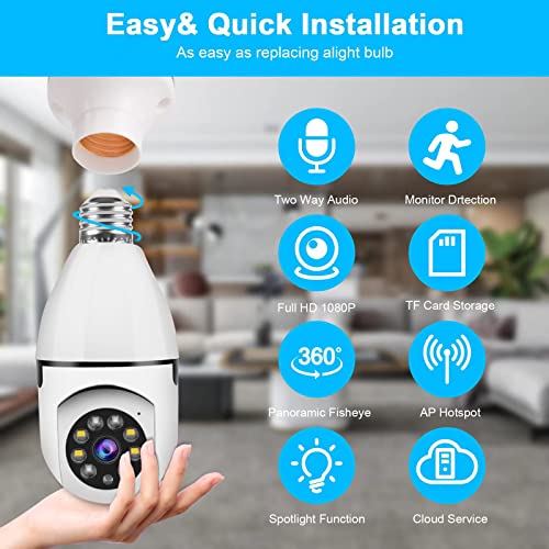 GAORYT Light Bulb Camera,Bulb Camera 360°Degree WiFi Outdoor,1080P HD Smart Wireless Security Camera with Motion Detection Alarm Night Vision for Home Indoor and Outdoor