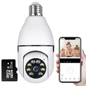 fouavrtel wifi wireless light bulb camera 1080p 360 degree 2.4ghz dome smart surveillance camera home security cameras with night vision human motion detection and alarm