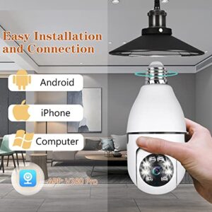 FOUAVRTEL WiFi Wireless Light Bulb Camera 1080P 360 Degree 2.4GHz Dome Smart Surveillance Camera Home Security Cameras with Night Vision Human Motion Detection and Alarm