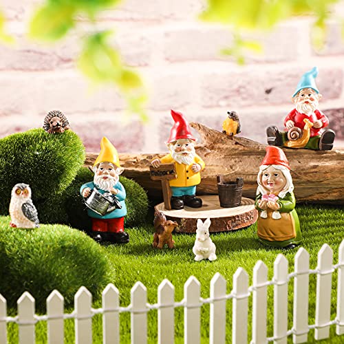 10 Pieces Mini Fairy Gnomes Statue Garden Accessories Kit Miniature Garden Resin Gnomes Hand Painted Squirrel Hedgehog Owl Bird and Bucket Ornament for Plant Pots Yard Lawn Home Outdoor Decorations