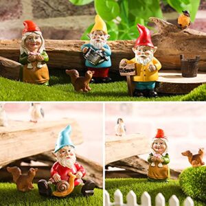 10 Pieces Mini Fairy Gnomes Statue Garden Accessories Kit Miniature Garden Resin Gnomes Hand Painted Squirrel Hedgehog Owl Bird and Bucket Ornament for Plant Pots Yard Lawn Home Outdoor Decorations