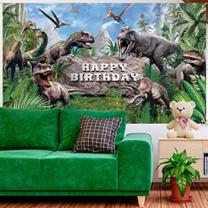 Dinosaur Theme Backdrop Banner Polyester Dinosaur Happy Birthday Photo Background Tropical Jungle Birthday Party Backdrop Decor for Kid Dinosaur Theme Birthday Party Photo Prop Decor, 72.8 x 43.3 Inch