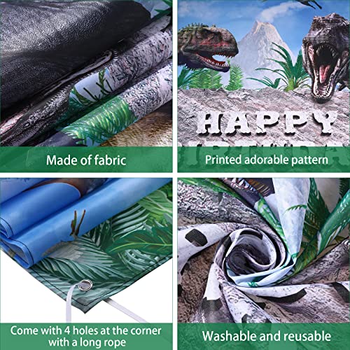 Dinosaur Theme Backdrop Banner Polyester Dinosaur Happy Birthday Photo Background Tropical Jungle Birthday Party Backdrop Decor for Kid Dinosaur Theme Birthday Party Photo Prop Decor, 72.8 x 43.3 Inch