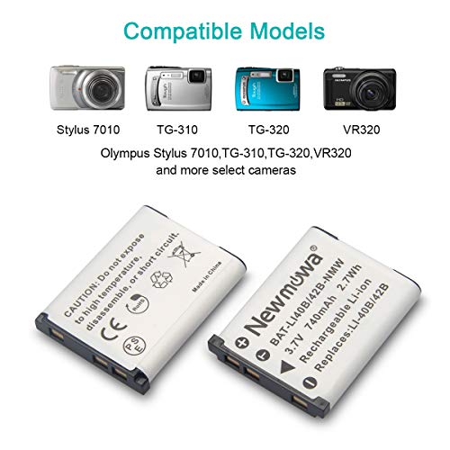 Newmowa Li-42B Replacement Battery (2 Pack) and Dual USB Charger Kit for Olympus Li-42B/Li-40B,Fujifilm NP-45S and Olympus Stylus 1040 1060 1070 7000 7010 7020 7030 7040 Tough 3000 TG-310 TG-320 VR310