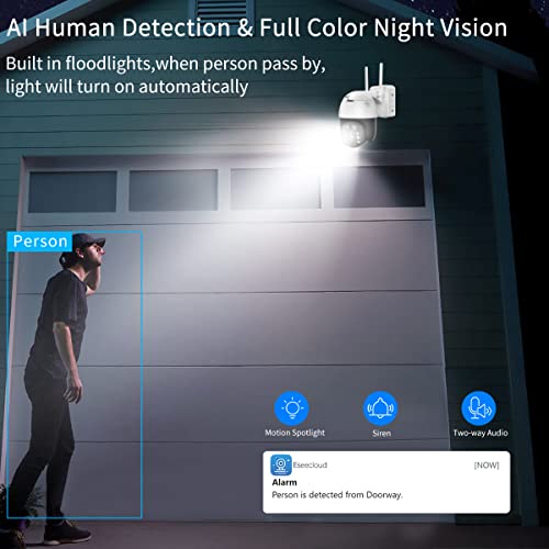 [100% Wireless & Solar Powered ] 2-Way Audio Solar Security Camera Outdoor, WiFi 360° PTZ Dome Camera, 10000mAh Rechargeable Battery Wireless Surveillance Camera, Pan Tilt Camera, Color Night Vision