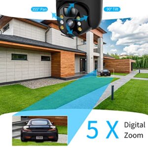 [100% Wireless & Solar Powered ] 2-Way Audio Solar Security Camera Outdoor, WiFi 360° PTZ Dome Camera, 10000mAh Rechargeable Battery Wireless Surveillance Camera, Pan Tilt Camera, Color Night Vision