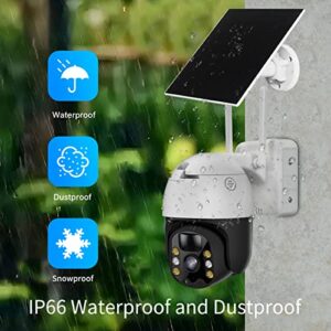 [100% Wireless & Solar Powered ] 2-Way Audio Solar Security Camera Outdoor, WiFi 360° PTZ Dome Camera, 10000mAh Rechargeable Battery Wireless Surveillance Camera, Pan Tilt Camera, Color Night Vision