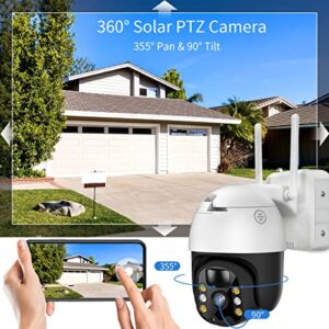 [100% Wireless & Solar Powered ] 2-Way Audio Solar Security Camera Outdoor, WiFi 360° PTZ Dome Camera, 10000mAh Rechargeable Battery Wireless Surveillance Camera, Pan Tilt Camera, Color Night Vision