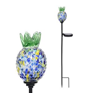 solar garden stake light outdoor – pineapple path light hawaii tropical theme waterproof outdoor garden décor for lawn patio yard. blue