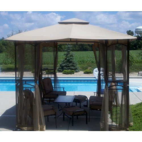 Garden Winds 11 x 9 Curved Corner Panel Gazebo Replacement Canopy Top Cover and Netting - RipLock 350