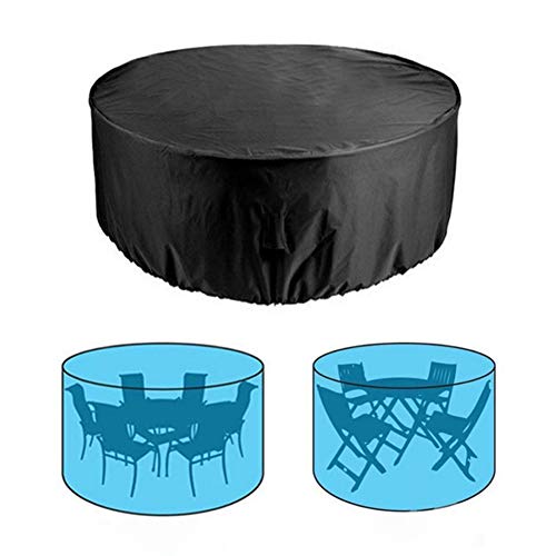 J&C Round Patio Table & Furniture Set Cover, Garden Patio Furniture Covers, Waterproof Outdoor Furniture Cover Round Furniture Black (90" x 43")