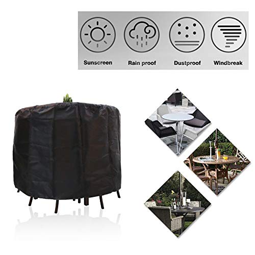 J&C Round Patio Table & Furniture Set Cover, Garden Patio Furniture Covers, Waterproof Outdoor Furniture Cover Round Furniture Black (90" x 43")