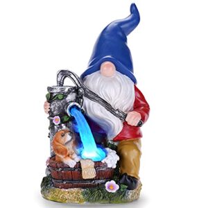 garden gnome statue, gnome decoration for yard with blue solar light, patio porch yard garden decor for outside, lawn ornament