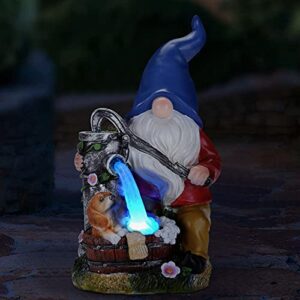 Garden Gnome Statue, Gnome Decoration for Yard with Blue Solar Light, Patio Porch Yard Garden Decor for Outside, Lawn Ornament