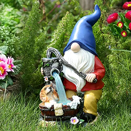 Garden Gnome Statue, Gnome Decoration for Yard with Blue Solar Light, Patio Porch Yard Garden Decor for Outside, Lawn Ornament