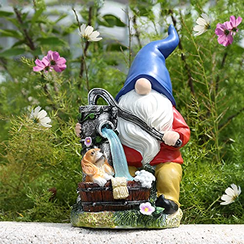 Garden Gnome Statue, Gnome Decoration for Yard with Blue Solar Light, Patio Porch Yard Garden Decor for Outside, Lawn Ornament