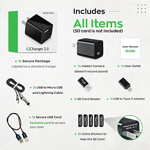 ALPHA TECH USB Hidden Camera Charger - 1080p HD Spy Camera No WiFi Needed - Mini Nanny Cam Wall Charger - Secret Hidden Cameras for Home Security, Office, Baby, Pets