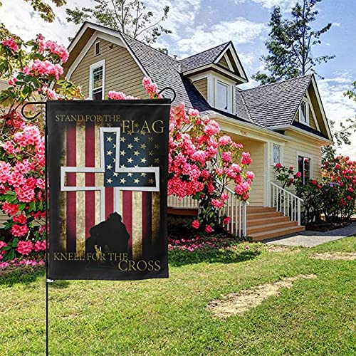 Stand For The Flag Kneel For The Cross Garden Flags Outdoor Holiday Decoration, Christian Flags,Jesus Flags, House Flags for Yard, Patio, Deck, Classroom Seasonal Flag Double Sided 12.5 X 18,09