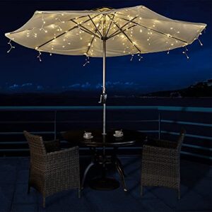 patio umbrella lights, solar umbrella lights with 200leds warm white lights, string lights waterproof umbrella pole solar lights perfect for garden decor, backyard, pool and beach