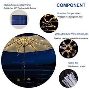 Patio Umbrella Lights, Solar Umbrella Lights with 200LEDs Warm White Lights, String Lights Waterproof Umbrella Pole Solar Lights Perfect for Garden Decor, Backyard, Pool and Beach