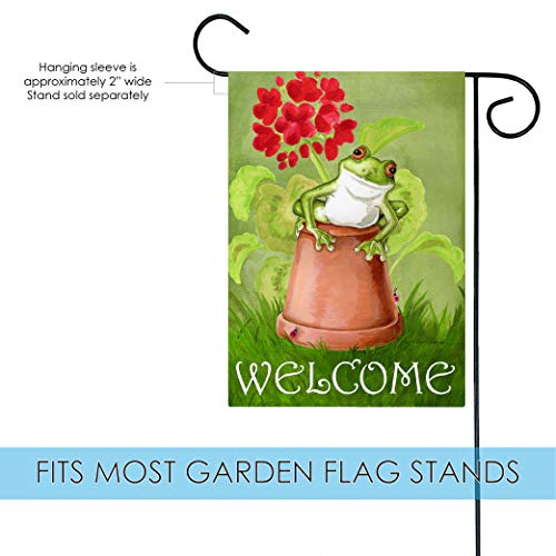 Toland Home Garden 119122 Potted Frog Frog Flag 12x18 Inch Double Sided Frog Garden Flag for Outdoor House Flower Flag Yard Decoration