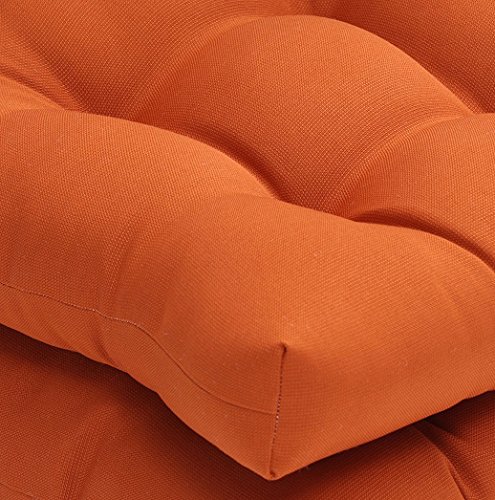 Pillow Perfect Monti Chino Solid Indoor/Outdoor Wicker Patio Seat Cushion Reversible, Weather and Fade Resistant, Round Corner - 19" x 19", Orange, 2 Count