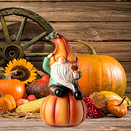 Jetec Thanksgiving Fall Gnome Statue Fall Pumpkin Gnome Decoration White Beard Figurine Autumn Resin Dwarf Elf Statue for Porch Garden Outdoor Yard Halloween Decorations, 6.7 Inch High