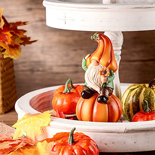 Jetec Thanksgiving Fall Gnome Statue Fall Pumpkin Gnome Decoration White Beard Figurine Autumn Resin Dwarf Elf Statue for Porch Garden Outdoor Yard Halloween Decorations, 6.7 Inch High