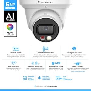 Amcrest AI Turret IP PoE Camera w/ 49ft Nightvision, Security IP Camera Outdoor, Built-in Microphone, Human & Vehicle Detection, Active Deterrent, 129° FOV, 5MP@20fps IP5M-T1277EW-AI