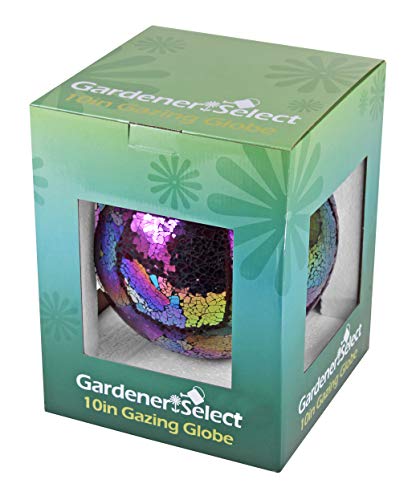 Gardener Select (16BFG05) Mosaic Glass Gazing Globe - Decorative Glass Gazing Globe/Ball/Sphere Lawn Ornament for Gardens (10 Inch, Red/Purple)