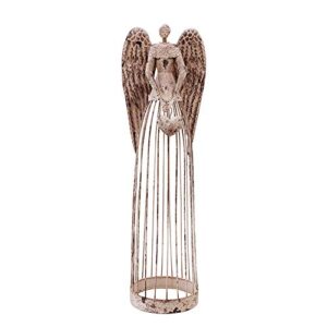 antiqued metal garden angel statue with heart, indoor outdoor angel yard art decor lawn patio decorations holiday decor garden present idea, 32″h