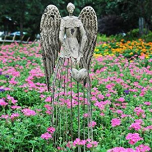 Antiqued Metal Garden Angel Statue with Heart, Indoor Outdoor Angel Yard Art Decor Lawn Patio Decorations Holiday Decor Garden Present Idea, 32"H