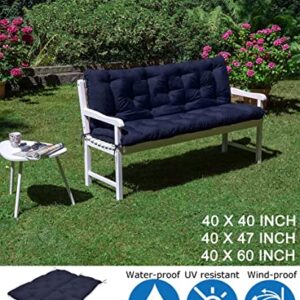 Swing Cushion Replacement, Thick Garden Bench Seat Cushion with Backrest, Sofa Seat Cushion Cover, Waterproof Mattress for Indoor Outdoor Bench for 2-3 Seater (Navy Blue, 40 x 60 inch)