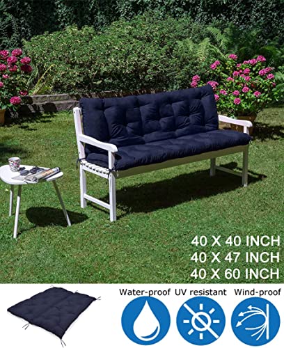 Swing Cushion Replacement, Thick Garden Bench Seat Cushion with Backrest, Sofa Seat Cushion Cover, Waterproof Mattress for Indoor Outdoor Bench for 2-3 Seater (Navy Blue, 40 x 60 inch)