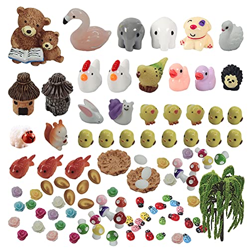 JKanruh 101 Pieces Miniature Animals,Fairy Garden Accessories,Miniature Toy Animals Ornament Kits Set for DIY,Fairy Garden Dollhouse,DIY Terrarium,Flower Pots Ornaments,Craft Decor